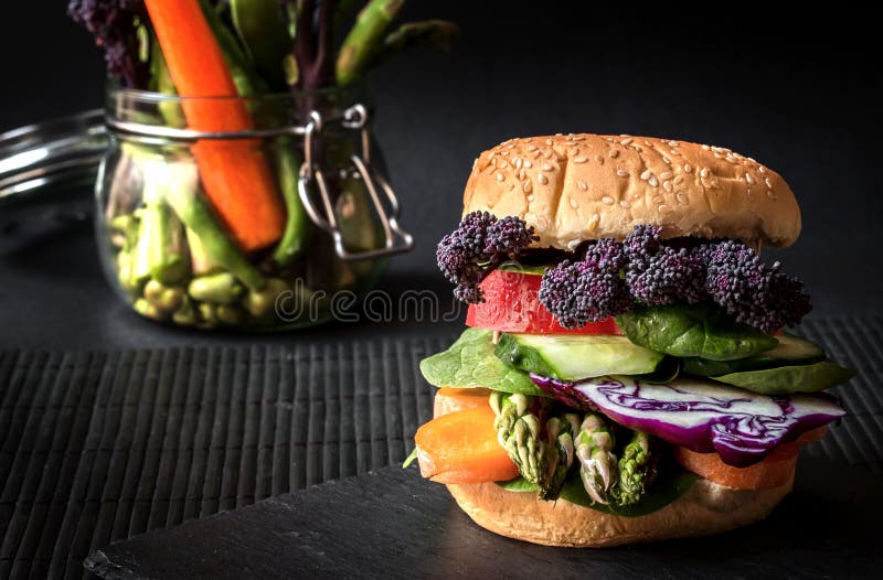 Vegan Burger with Fresh Vegetables Stock Photo - Image of delicious ...