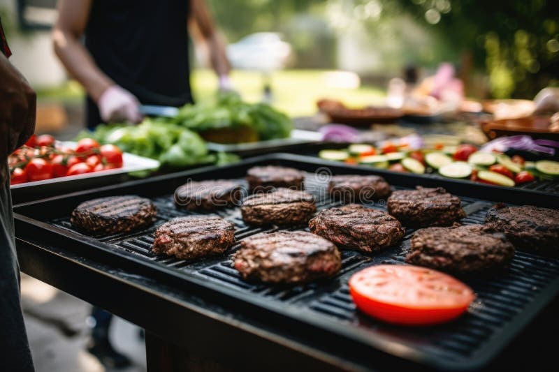 Vegan Burger Preparation at a Bbq Party Stock Photo - Image of vegan ...