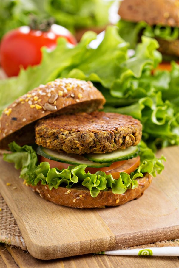Vegan Burgers with Lentils and Pistashios Stock Image - Image of salad ...