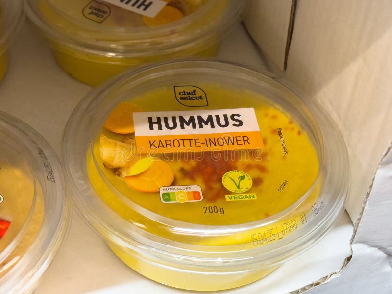 Vegan Carrot Ginger Hummus in Plastic Container with Nutrition Labels ...
