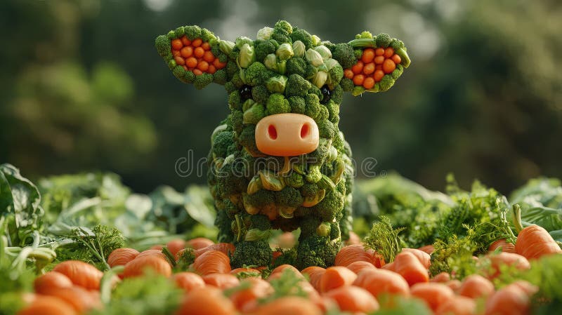 Vegan Cow Crafted from Assorted Vegetables, Especially Carrots Stock ...