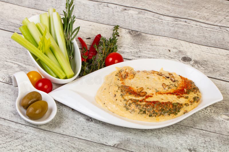 Vegan cuisine - Humus stock photo. Image of wooden, white - 181945004