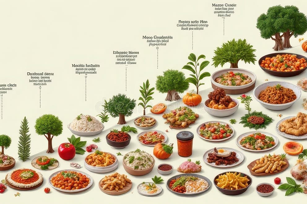 Vegan Food Evolution through the Ages Stock Illustration - Illustration ...