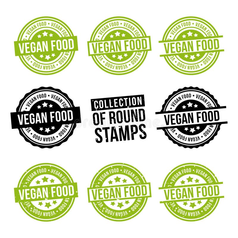 Vegan Food Round Stamp Collection. Badges Set Stock Illustration ...