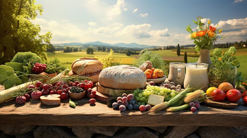 Vegan Foods on a Large Rustic Table. Stock Image - Image of organic ...
