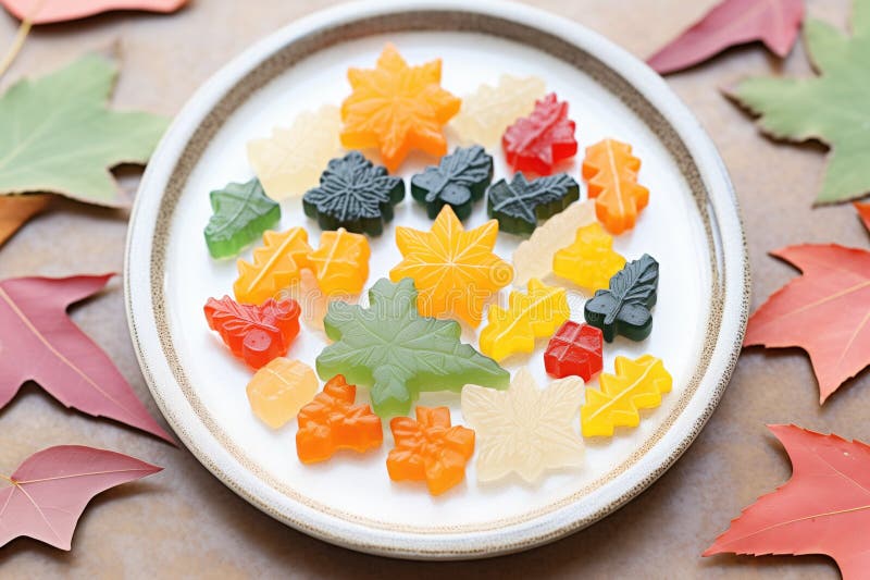 Vegan Gummies Selection on a Leaf-shaped Plate Stock Illustration ...