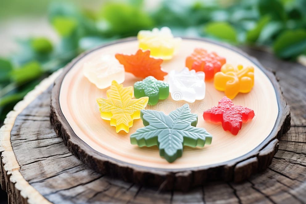 Vegan Gummies Selection on a Leaf-shaped Plate Stock Image - Image of ...