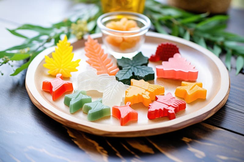 Vegan Gummies Selection on a Leaf-shaped Plate Stock Photo - Image of ...