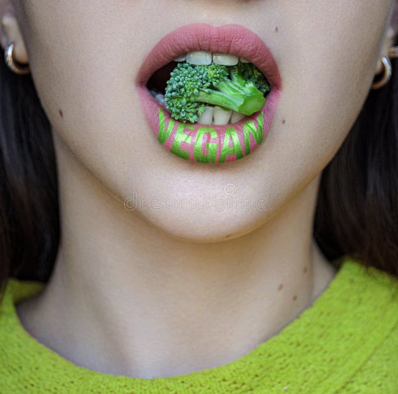Vegan Lips Art with Broccoli Stock Image - Image of dish, mountains ...
