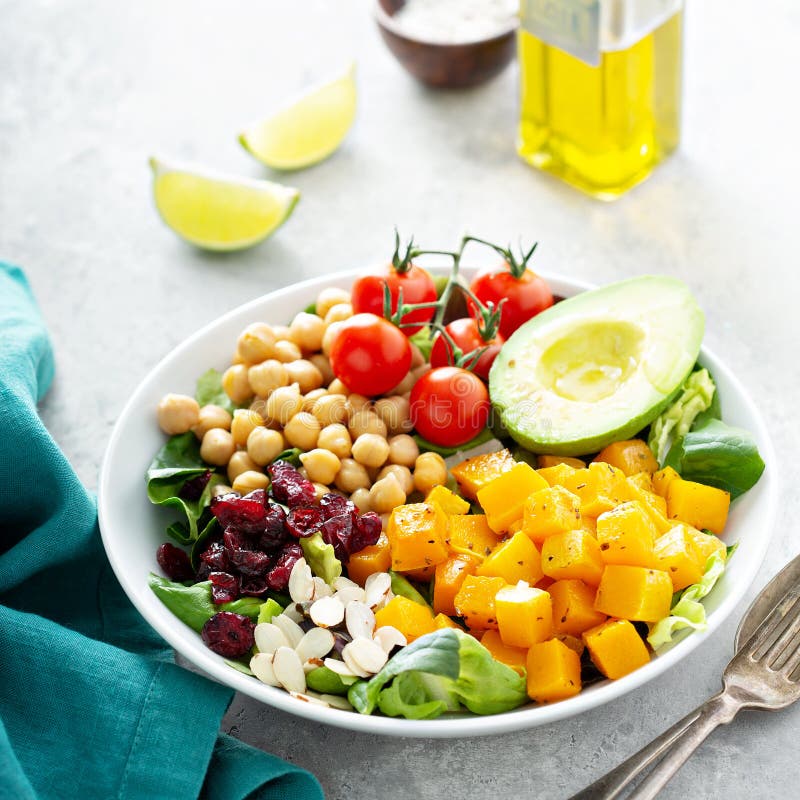 Vegan Lunch Bowl with Chickpeas and Roasted Squash Stock Photo - Image ...