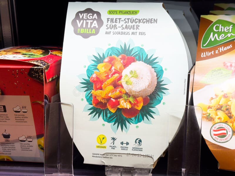 Vegan Meal Packaging with Rice and Vegetables in Grocery Store Display ...