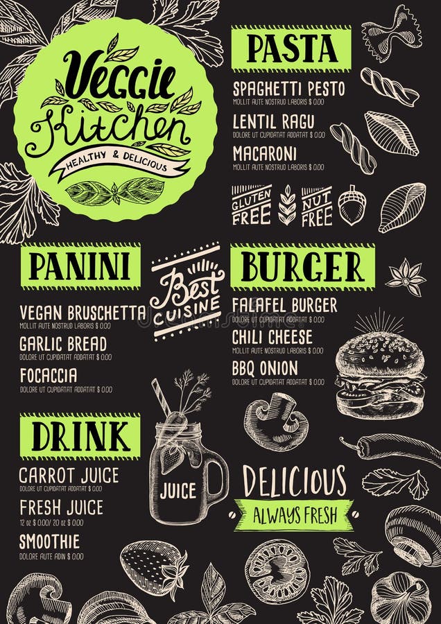 Vegan Menu Restaurant, Food Template. Stock Vector - Illustration of ...