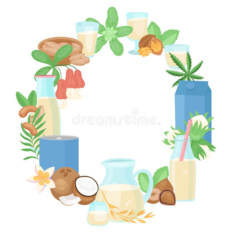 Vegan Milk Round Frame stock vector. Illustration of healthy - 278614490