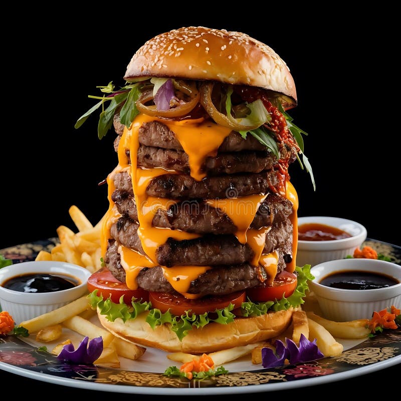 Vegan Multi-Layer Vegetable Burger with Stunning Plate Decor Stock ...