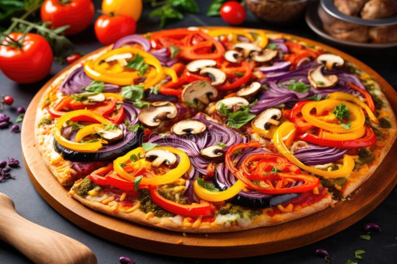 A Vegan Pizza Adorned with Colorful Vegetables Stock Photo - Image of ...