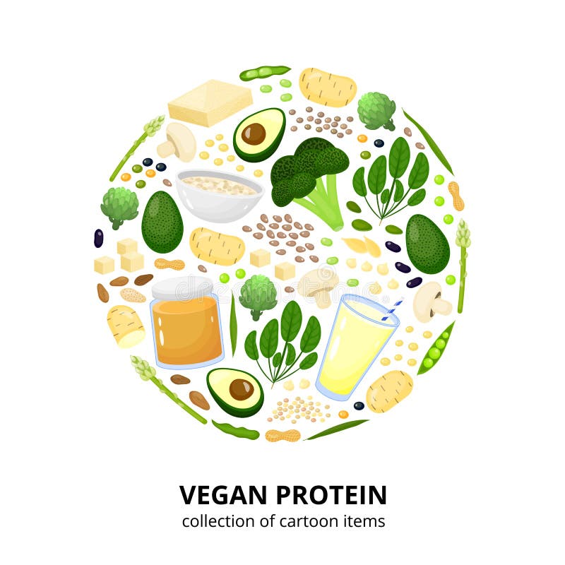 Vegan Protein Sources in Circle. Stock Vector - Illustration of chia ...