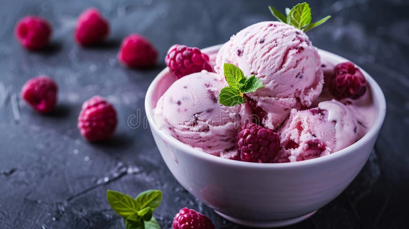 Vegan Raspberry Ice Cream with Fresh Berries Stock Image - Image of ...