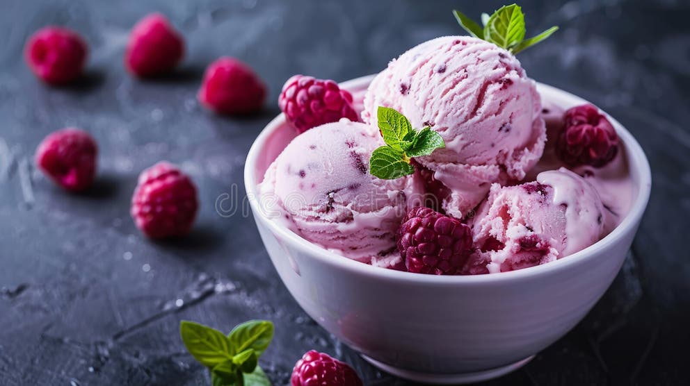 Vegan Raspberry Ice Cream with Fresh Berries Stock Image - Image of ...