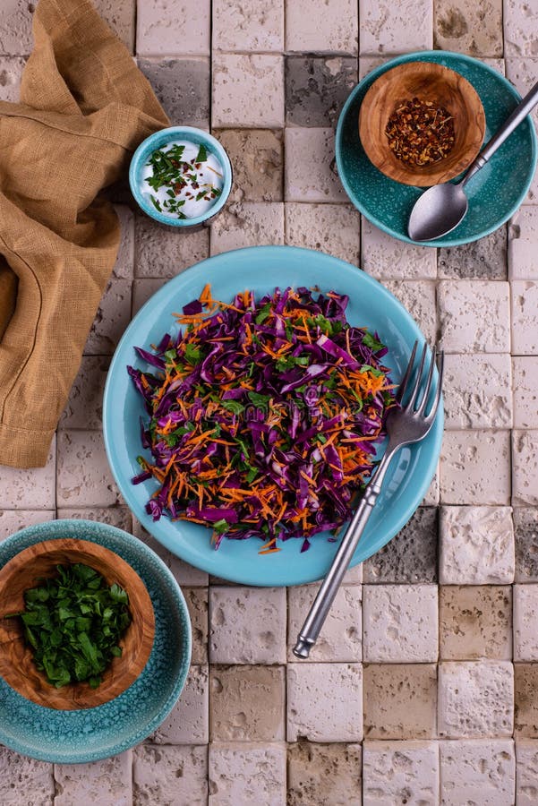 Vegan Salad from Red Cabbage Stock Photo - Image of ingredient, parsley ...