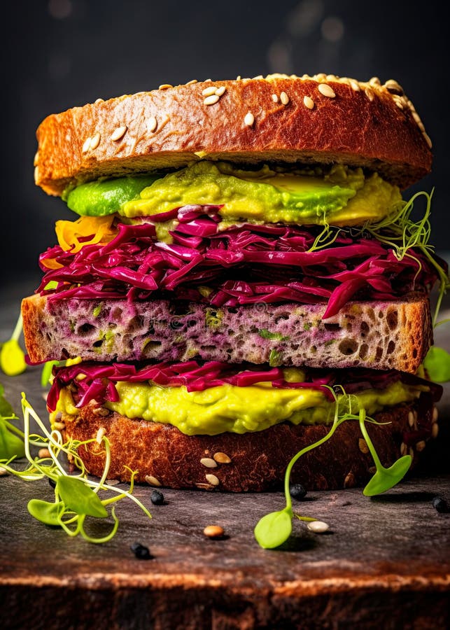 Vegan Sandwich with Avocado, Red Cabbage and Beetroot. Ai Generative ...