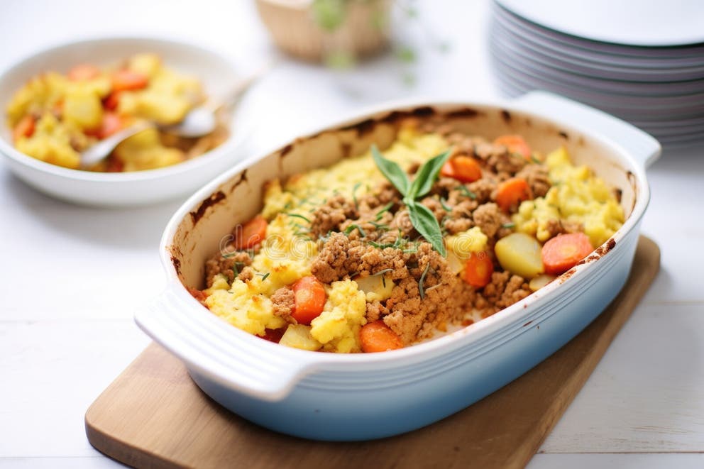 Vegan Tempeh Shepherds Pie in Baking Dish Stock Photo - Image of ...