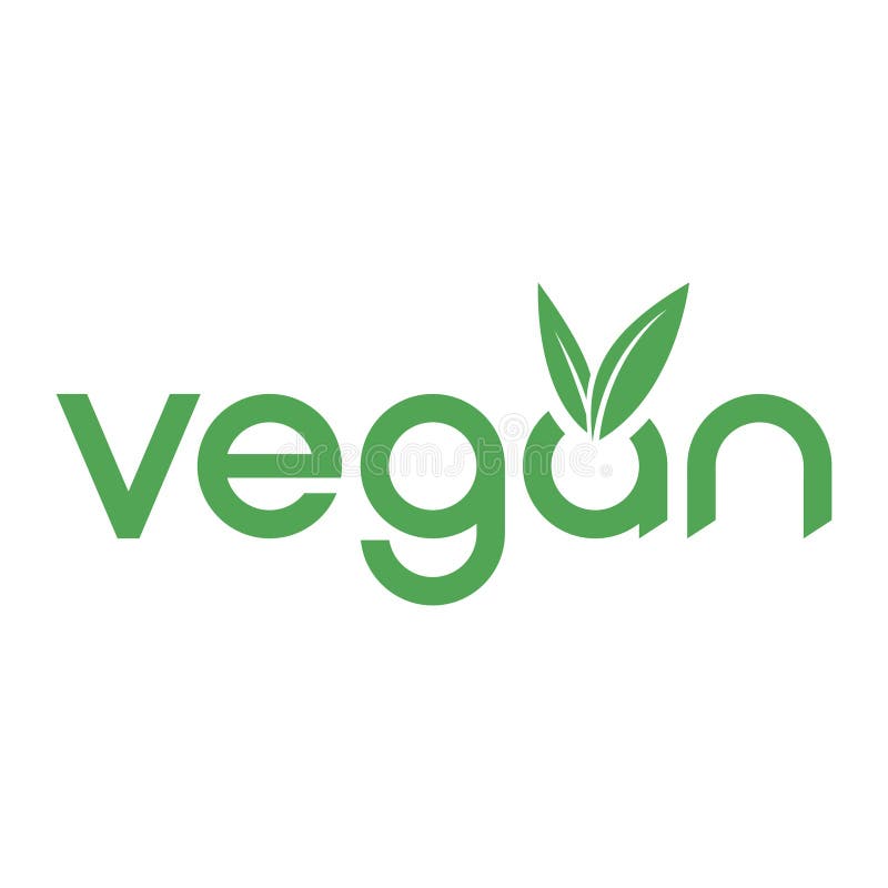 Vegan Text Logo with Green V Shaped Leaves Stock Vector - Illustration ...