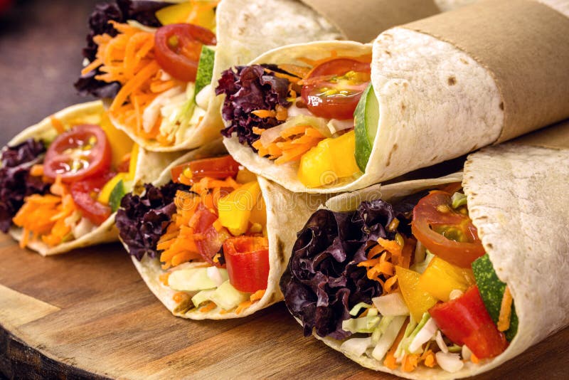 Vegan Wrap, Made With Flat Bread And Various Vegetables, Healthy Fast ...