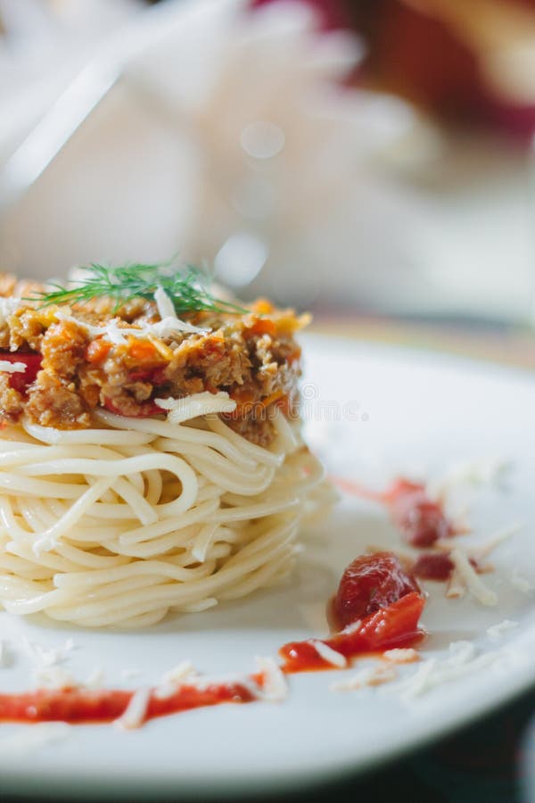 Vegatarian Spaghetti with Soya Mince and Tomato Sauce Stock Photo ...