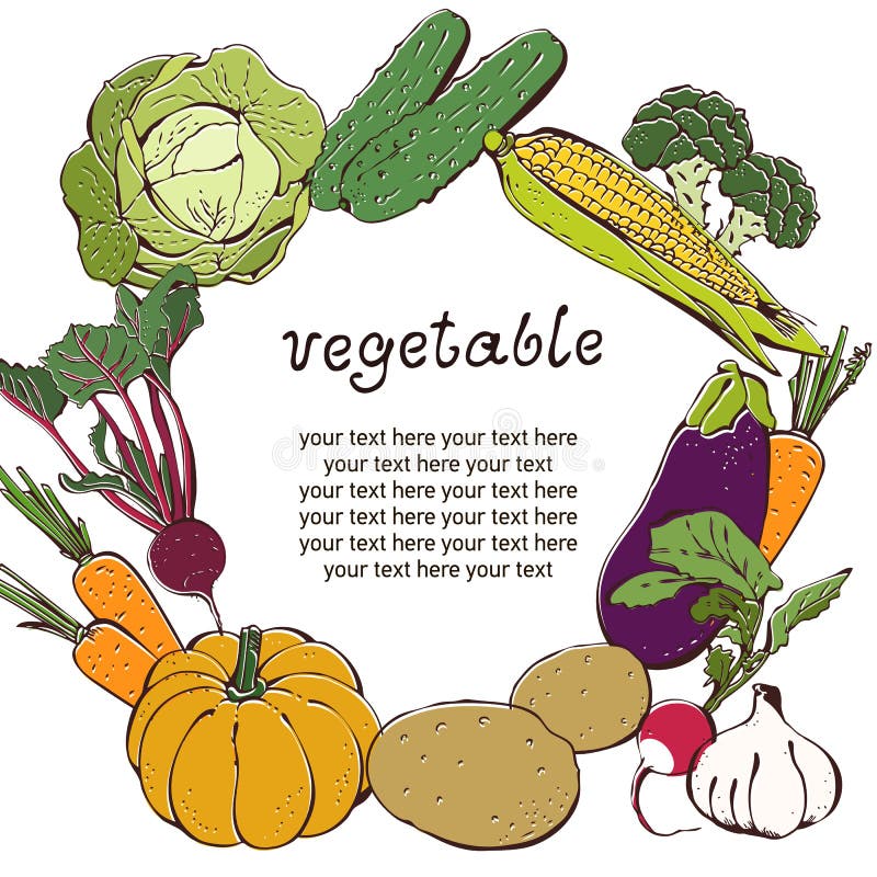 Vegetable Background with Text Frame Stock Vector - Illustration of ...