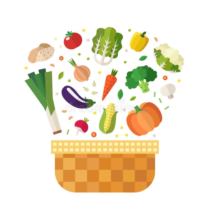 Vegetable Basket Flat Style Illustration Isolated. Stock Vector ...