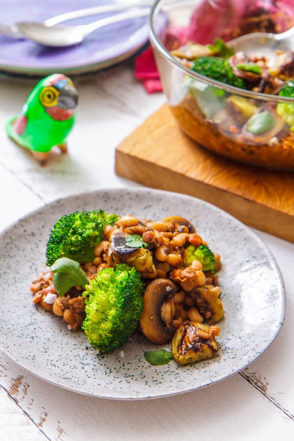 Vegetable and Beans in Tomato Sauce Side View Stock Photo - Image of ...
