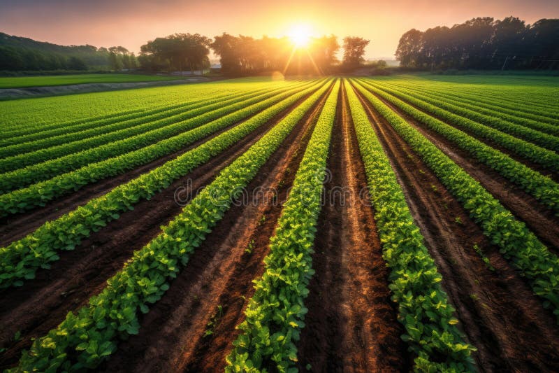 Vegetable Beds in the Field in the Rays of Sunset. the Concept of ...