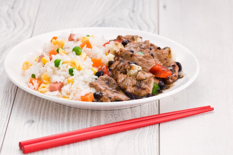 Vegetable beef fried rice stock photo. Image of cooked - 57004734