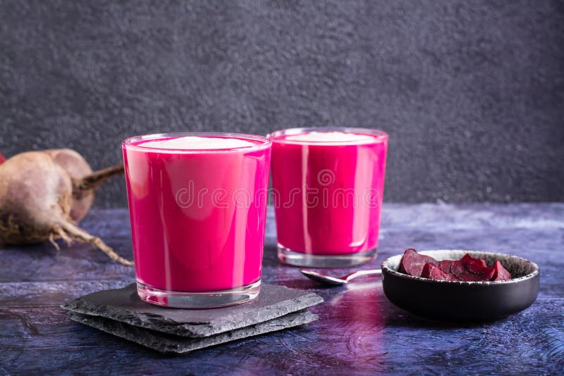 Vegetable Beetroot Latte in Glasses on the Table. Coffee Alternative ...
