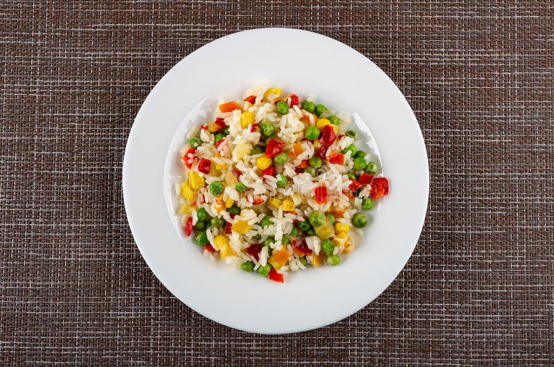 Vegetable Blend in Plate on Mat. Top View Stock Image - Image of white ...