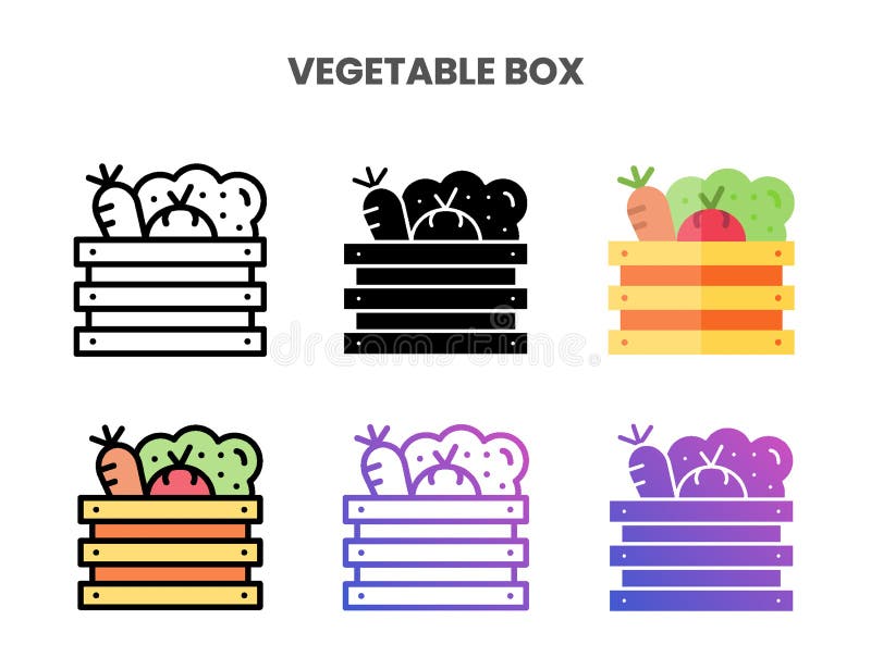 Vegetable Box Icons Set with Different Styles. Stock Vector ...