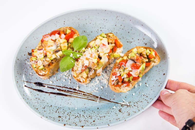 Vegetable Bruschetta in Studio Stock Photo - Image of bread, cutting ...