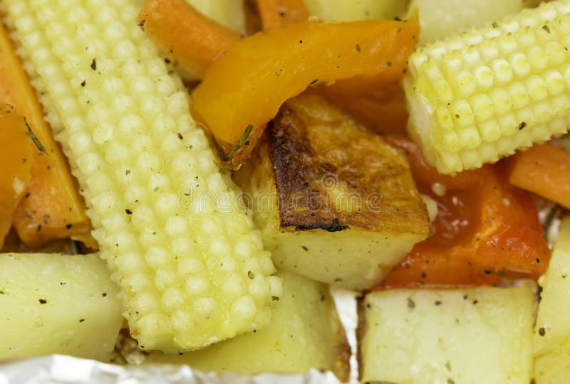 Baked Young Baby Corn and Vegetables in Foil Stock Image - Image of ...