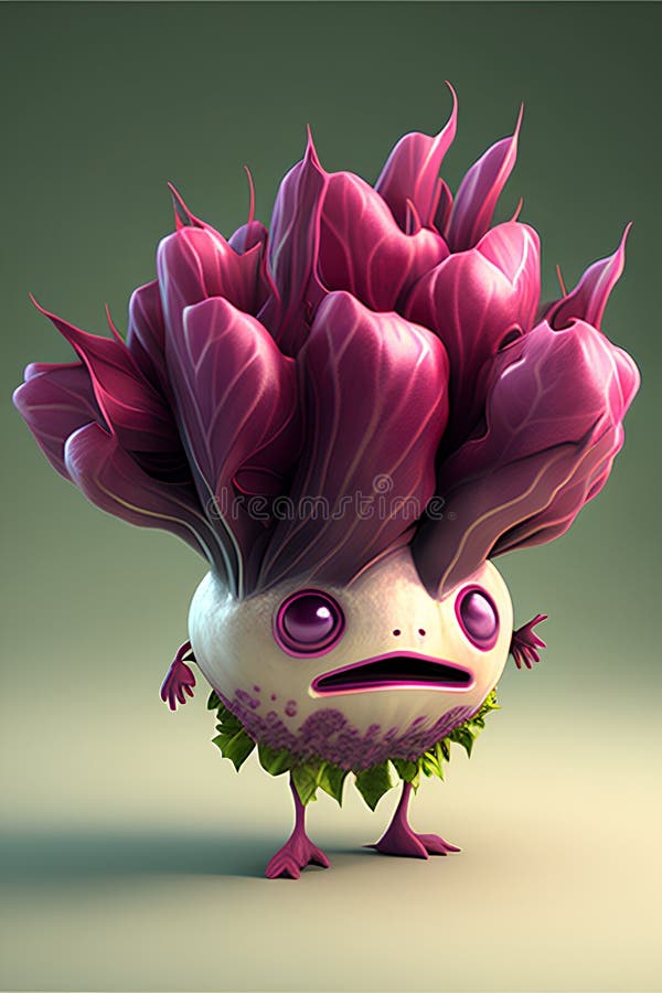 Vegetable Character with Eyes and Pink Hair. 3d Rendering Stock ...