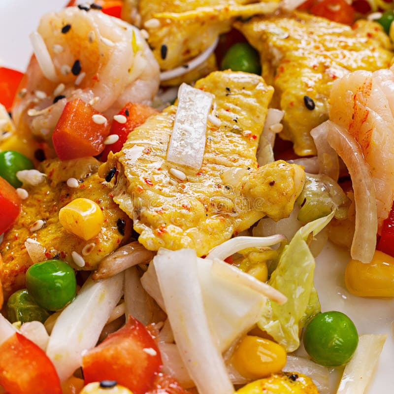 Vegetable and Chicken Meat Slice Stock Image - Image of food, dish ...