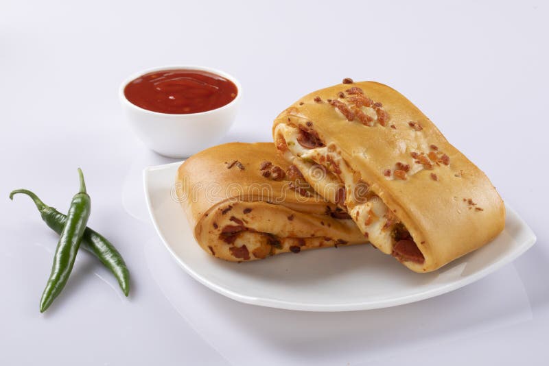 Vegetable Chicken Roll Isolated on White Plate Stock Image - Image of ...