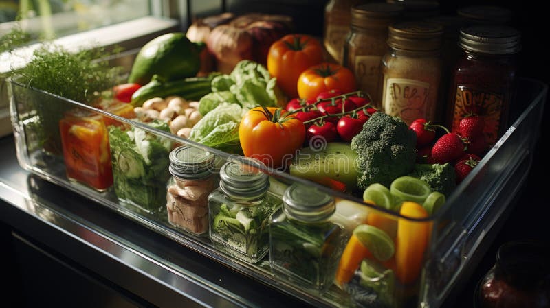 Vegetable Compartment of the Refrigerator Full of Fresh Vegetables ...