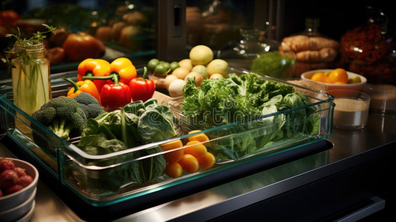Vegetable Compartment of the Refrigerator Full of Fresh Vegetables ...