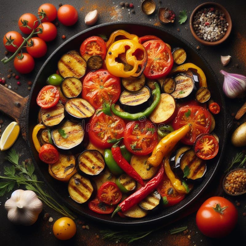 Vegetable Dishes for Vegetarians Cooked in a Flat Pan with an ...