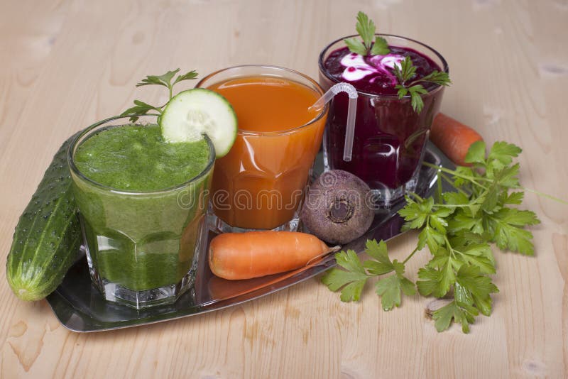 Vegetable Drinks from Cucumbers, Carrots and Beets. Stock Photo - Image ...