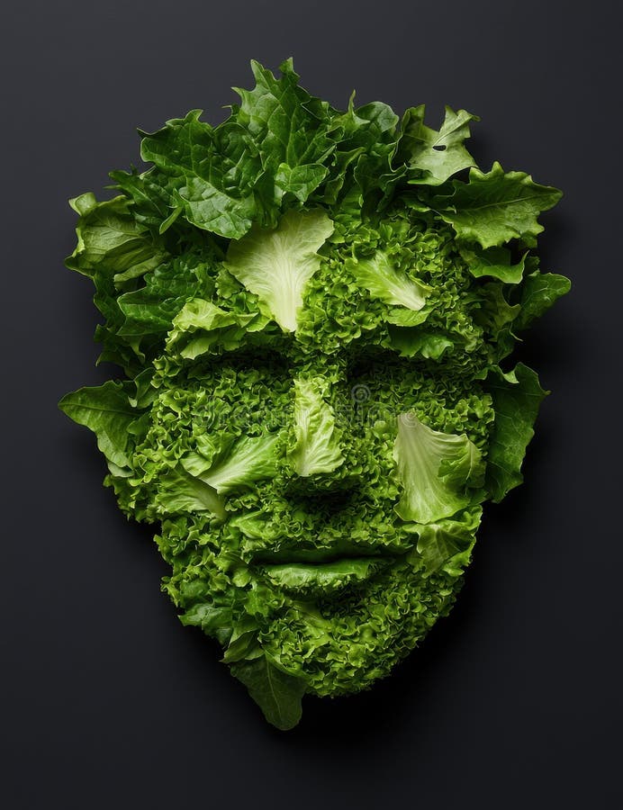 Vegetable Face Made of Fresh Green Lettuce Leaves Stock Illustration ...