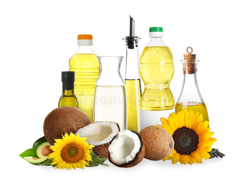 Vegetable Fats. Set of Different Oils and Ingredients Isolated on White ...