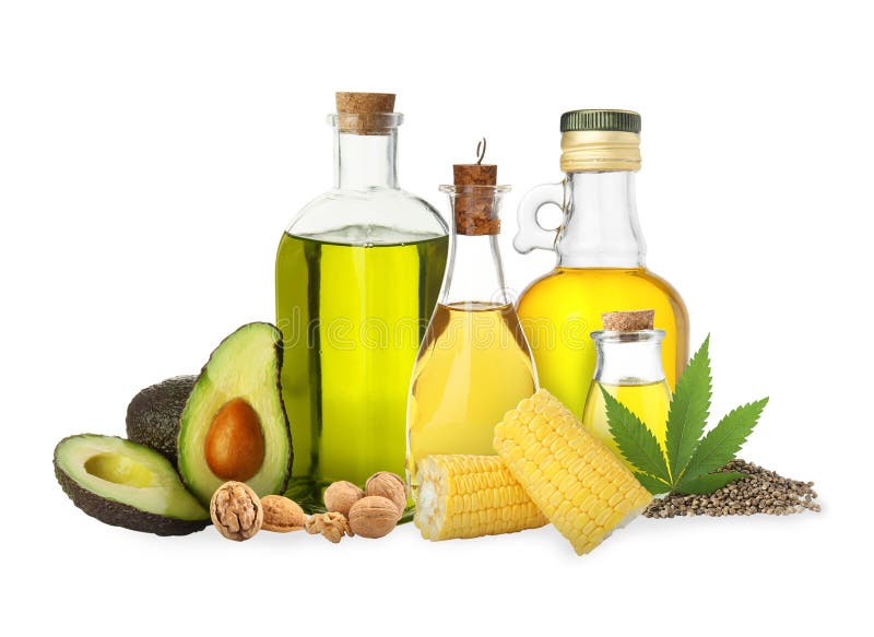 Vegetable Fats. Set of Different Oils and Ingredients Isolated on White ...
