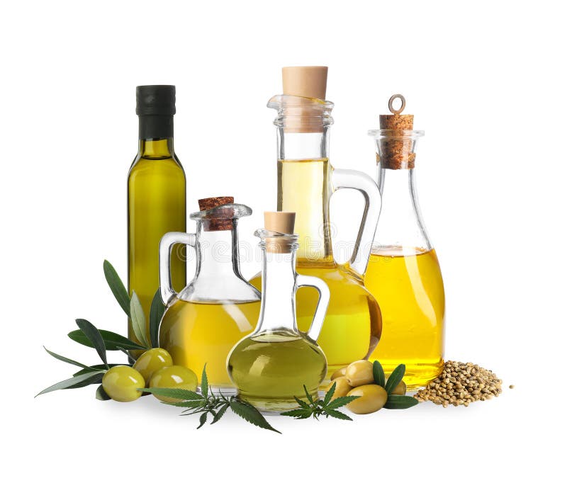 Vegetable Fats. Set of Different Oils and Ingredients Isolated on White ...