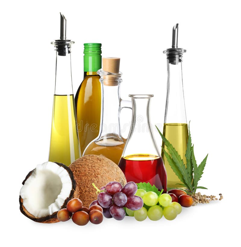 Vegetable Fats. Set of Different Oils and Ingredients Isolated on White ...